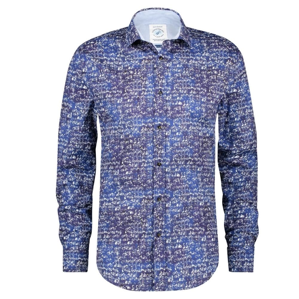 A FISH NAMED FRED BICYCLE STAMPS BLUE SHIRT | Menswear Online