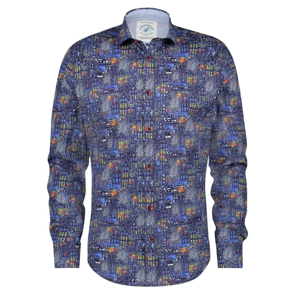 A FISH NAMED FRED CANAL HOUSES BLUE SHIRT | Menswear Online