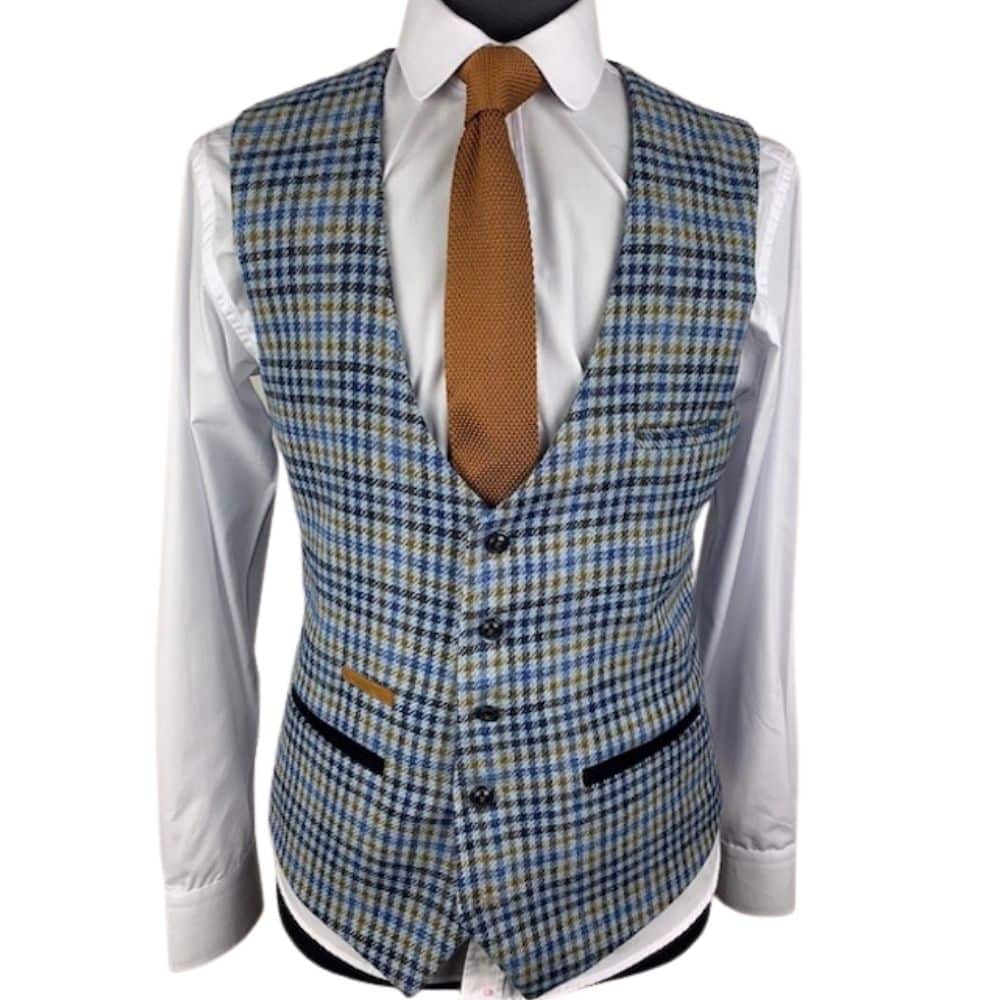 Marc Darcy Watson Tweed Check 3 Piece Suit Blue | Menswear Online