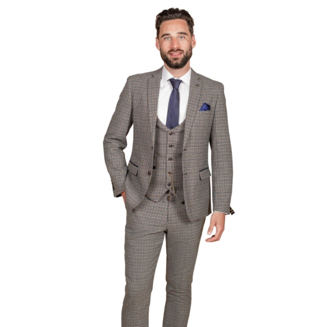 MARC DARCY Hardwick Navy And Tan Three Piece Suit | Menswear Online