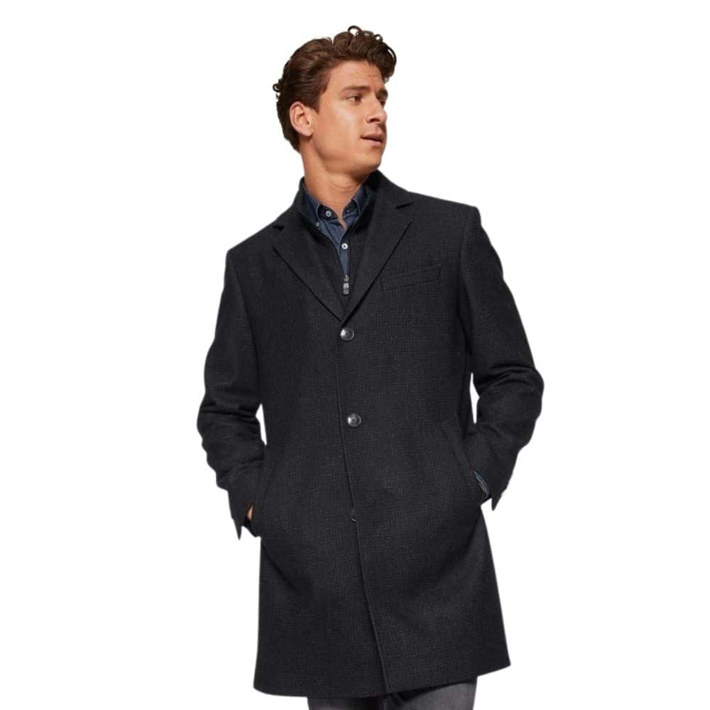 Roy Robson Overcoat With Zip Insert Navy Small Check | Menswear Online