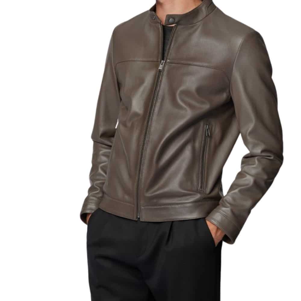 BOSS NESTEM BROWN LEATHER JACKET | Menswear Online