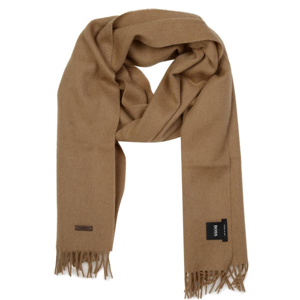 BOSS CAMEL WOOL SCARF | Menswear Online