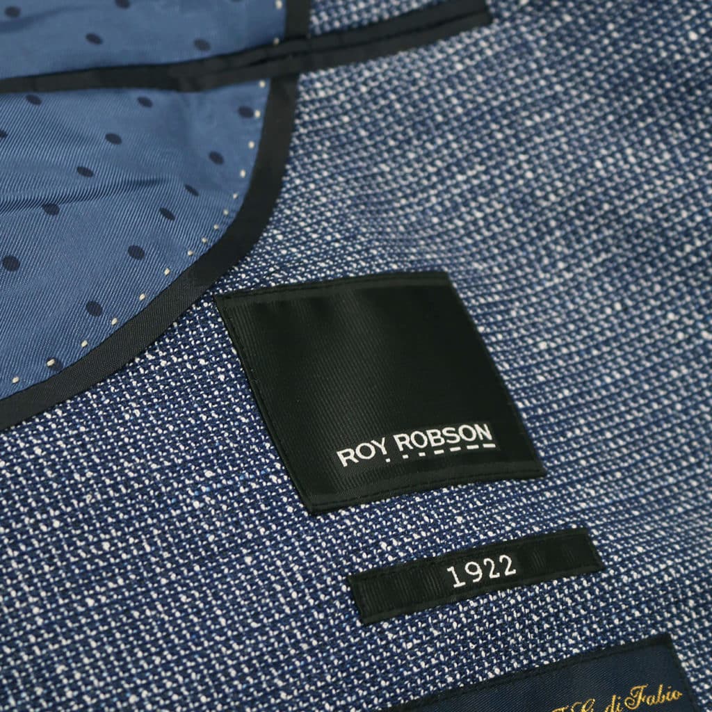 ROY ROBSON Wool & Linen Micro Check Blue Jacket | Menswear Online