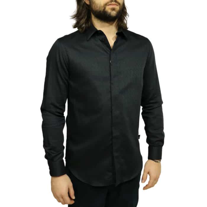 ARMANI COLLEZIONI SELF PATTERN BLACK SHIRT | Menswear Online