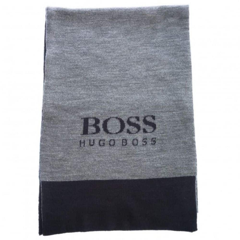 BOSS GREY LOGO WOOL SCARF | Menswear Online