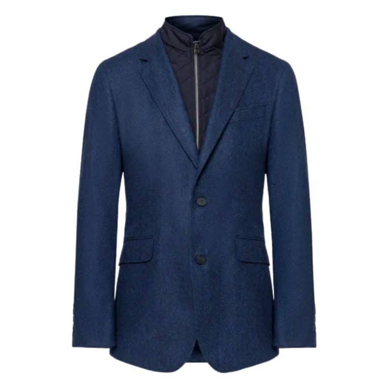 HACKETT HERRINGBONE ZIP INSERT NAVY JACKET | Menswear Online
