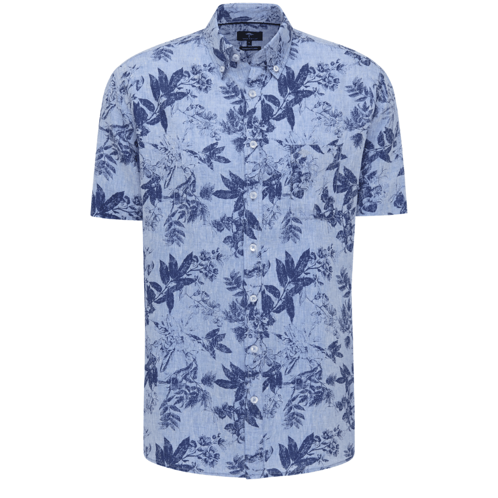 Fynch-Hatton Pure Linen Casual Fit Shirt In Blue Flower | Menswear Online