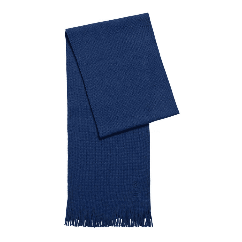 BOSS ALBAS VIRGIN WOOL BLUE SCARF | Menswear Online