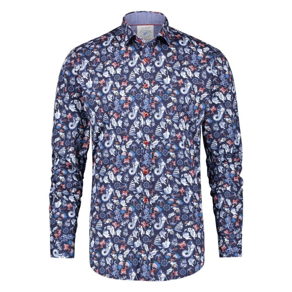 A FISH NAMED FRED MERMAID PRINT NAVY SHIRT | Menswear Online