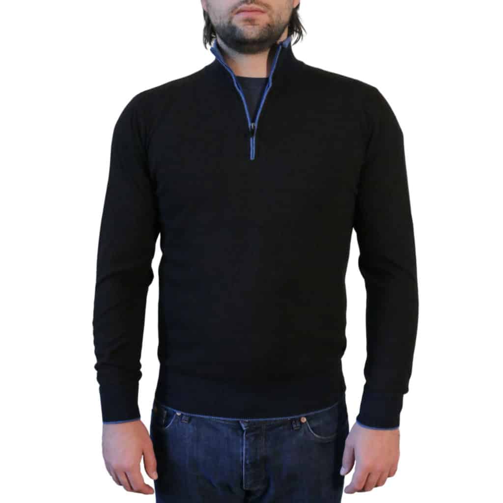Codice Wool & Cashmere Black Half Zip Jumper | Menswear Online