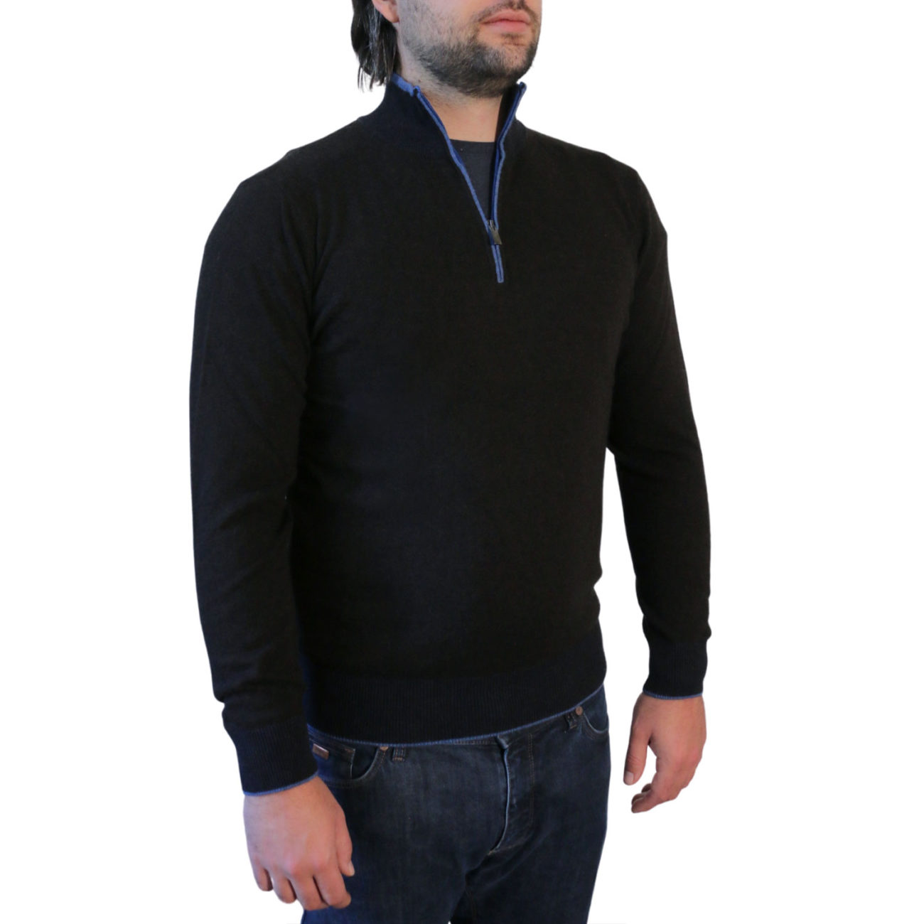 Codice Wool & Cashmere Black Half Zip Jumper | Menswear Online