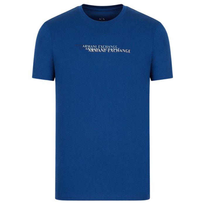 ARMANI EXCHANGE Blue AX Text Logo CREW NECK T-Shirt | Menswear Online