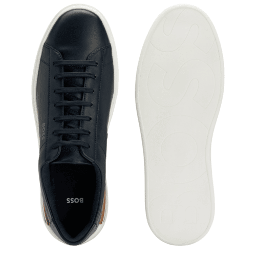BOSS Clint Dark Blue CUPSOLE TRAINERS WITH SIGNATURE-STRIPE | Menswear ...
