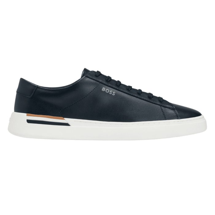 BOSS Clint Dark Blue CUPSOLE TRAINERS WITH SIGNATURE-STRIPE | Menswear ...