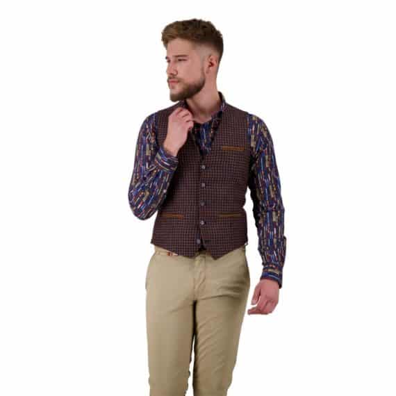 A Fish Named Fred Houndstooth Camel Waistcoat | Menswear Online