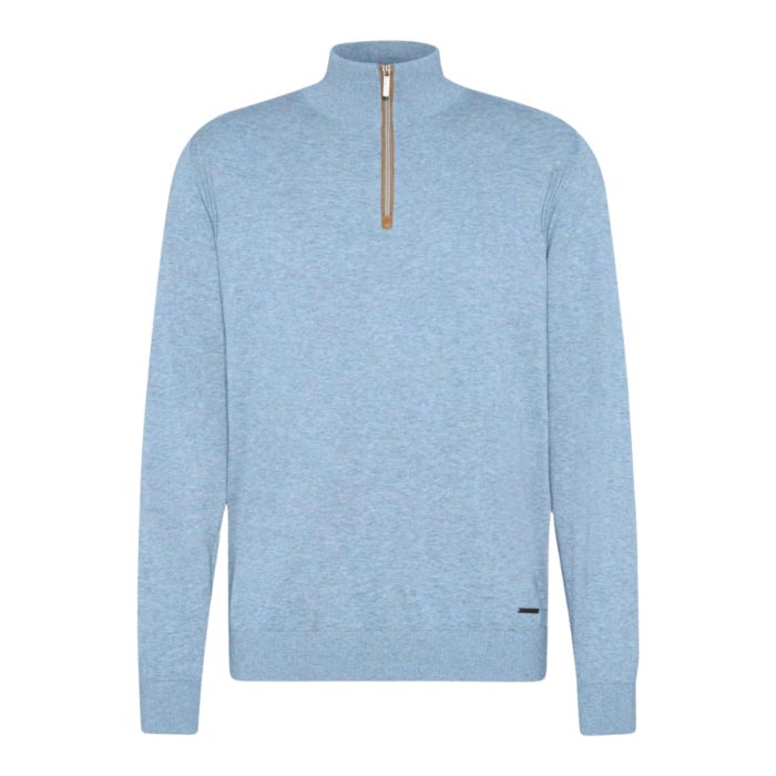 BUGATTI Cotton Sky Blue Half Zip Jumper | Menswear Online