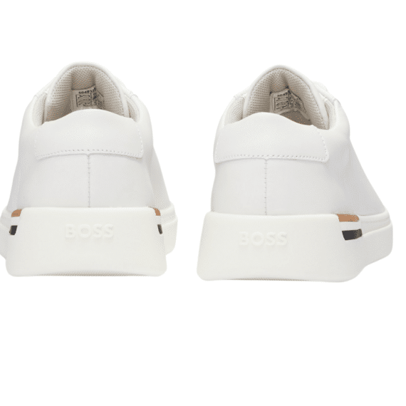 BOSS WHITE TRAINERS IN LEATHER WITH SIGNATURE STRIPE DETAIL | Menswear ...