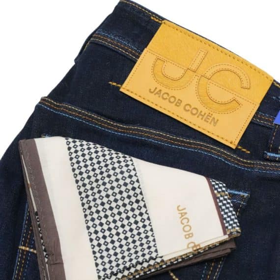 Jacob Cohën JC Icon Yellow Badge Stretch Dark Blue Jeans | Menswear Online