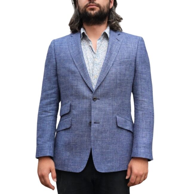 WARWICKS Blue Check Linen Blend Jacket | Menswear Online