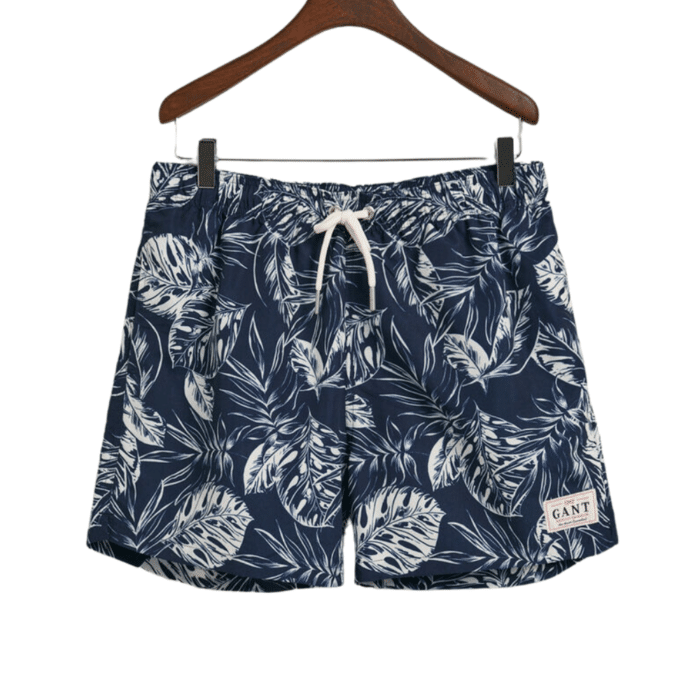 GANT Classic Fit BLUE Tropical Leaves Print Swim Shorts | Menswear Online