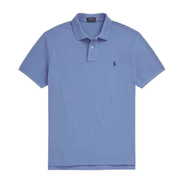 POLO RALPH LAUREN Custom Slim Fit Mesh Light Blue Polo Shirt | Menswear ...