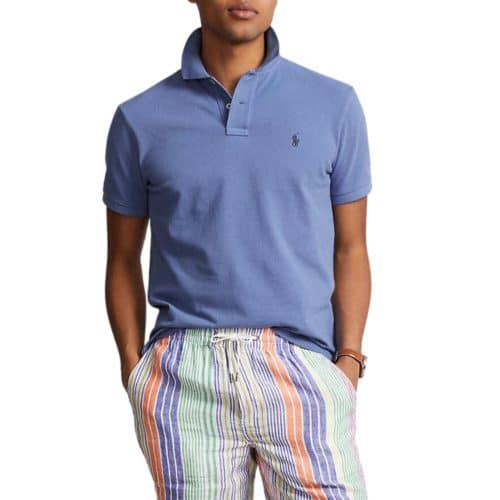 POLO RALPH LAUREN Custom Slim Fit Mesh Light Blue Polo Shirt | Menswear ...