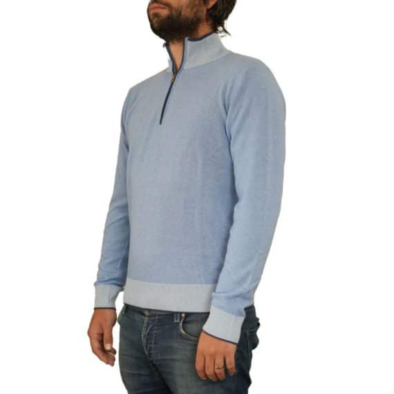 CODICE WOOL & CASHMERE LIGHT BLUE HALF ZIP JUMPER | Menswear Online