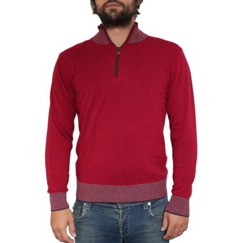 CODICE WOOL & CASHMERE RED HALF ZIP JUMPER | Menswear Online