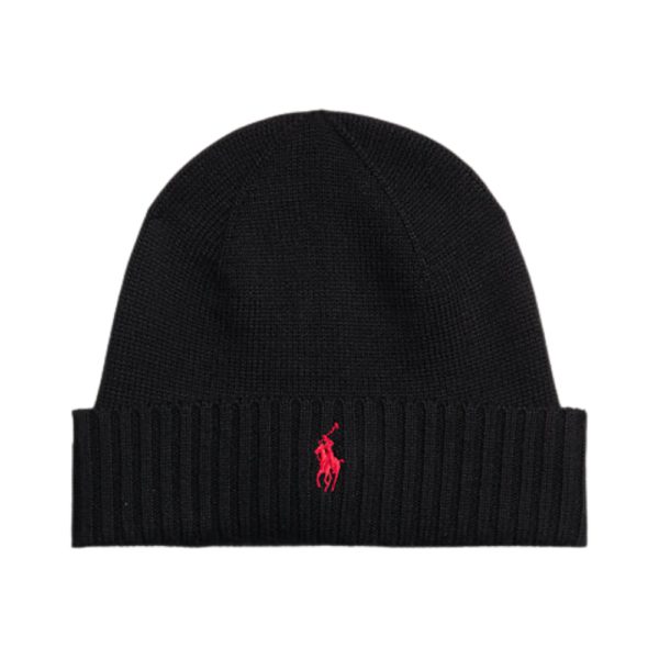 POLO RALPH LAUREN SIGNATURE PONY WOOL BLACK BEANIE | Menswear Online