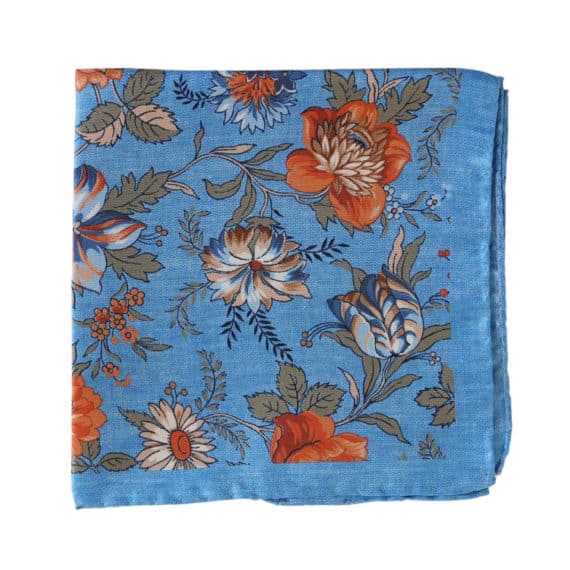 AMANDA CHRISTENSEN CLASSIC LARGE FLORAL SILK TWILL BLUE POCKET SQUARE ...