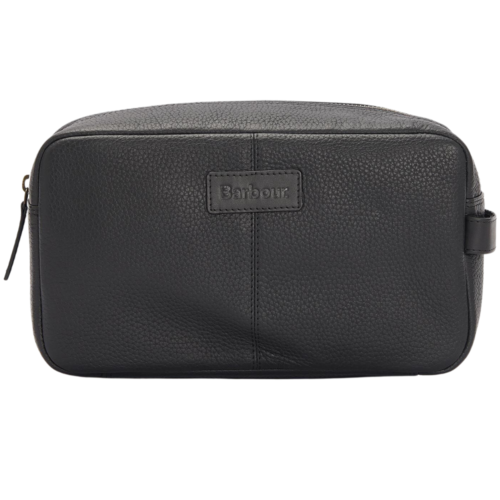 Barbour BLACK Leather Wash Bag | Menswear Online