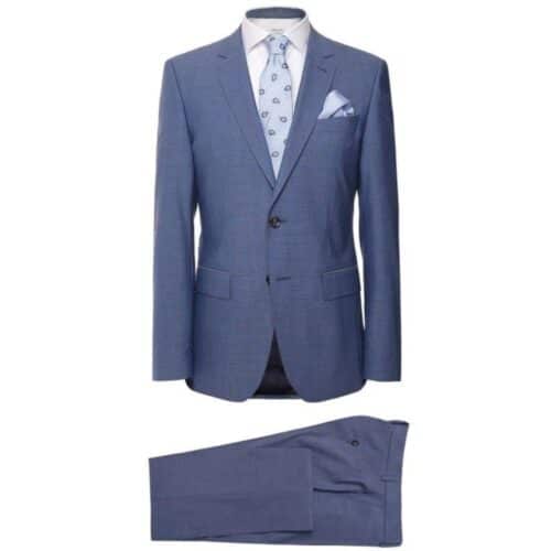 BOSS Slim Fit Open Blue Suit In Stretch Virgin Wool | Menswear Online