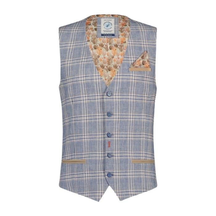 A Fish Named Fred Big Check Blue Waistcoat | Menswear Online