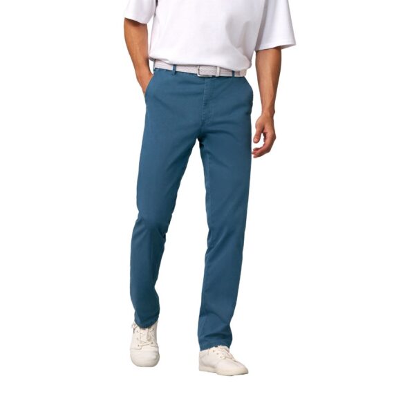 MEYER Chicago Textured Washed Blue Chinos | Menswear Online