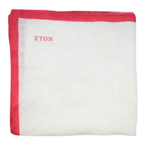 ETON White Linen Pocket Square With Red Border | Menswear Online