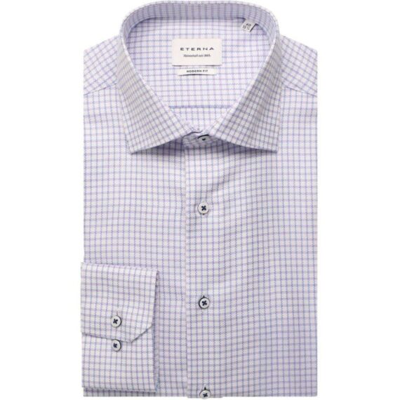 ETERNA Modern Fit White Blue Checked Shirt For Men