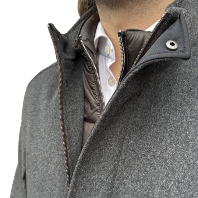 BUGATTI Grey Wool Driving Coat With Detachable Insert | Menswear Online