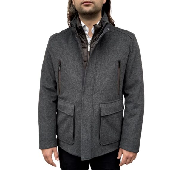 BUGATTI Grey Wool Driving Coat With Detachable Insert | Menswear Online