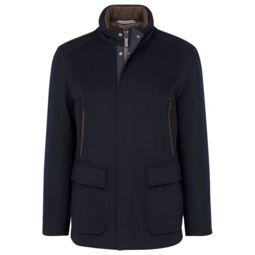 BUGATTI Navy Wool Driving Coat With Detachable Insert | Menswear Online