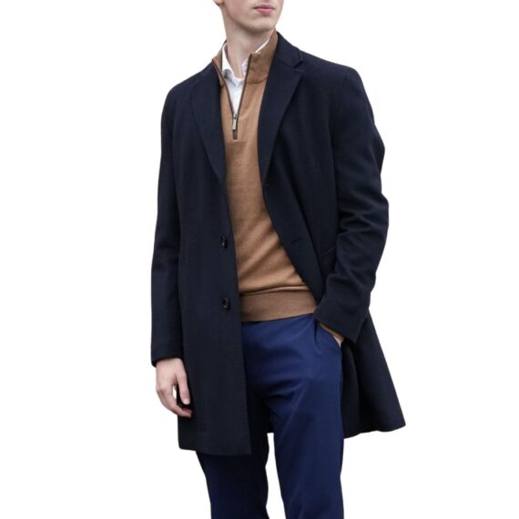 Bugatti Navy Wool Overcoat | Menswear Online