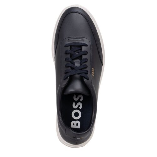 BOSS Kieran Tenn Navy Leather Trainers | Menswear Online