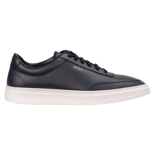 BOSS Kieran Tenn Navy Leather Trainers | Menswear Online