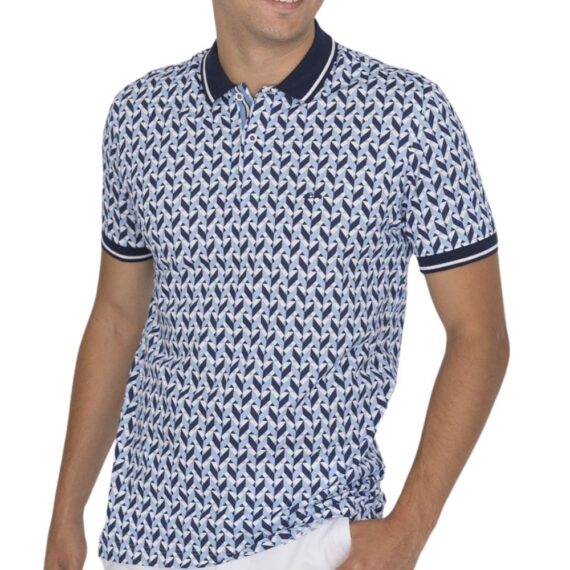 Dario Beltran Geometric Pattern Blue Polo Shirt | Menswear Online