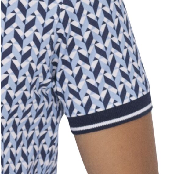 Dario Beltran Geometric Pattern Blue Polo Shirt | Menswear Online