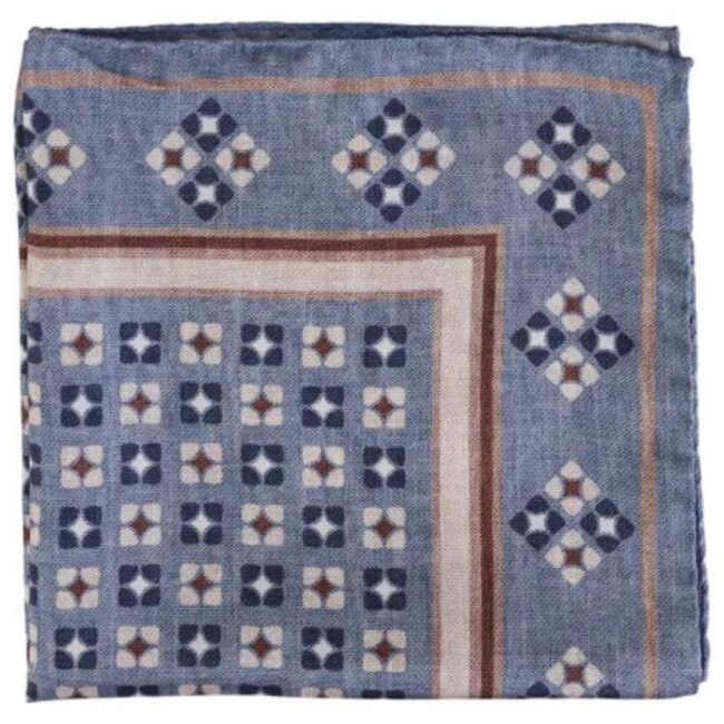 Amanda Christensen Geometric Brown And Blue Pocket Square | Menswear Online