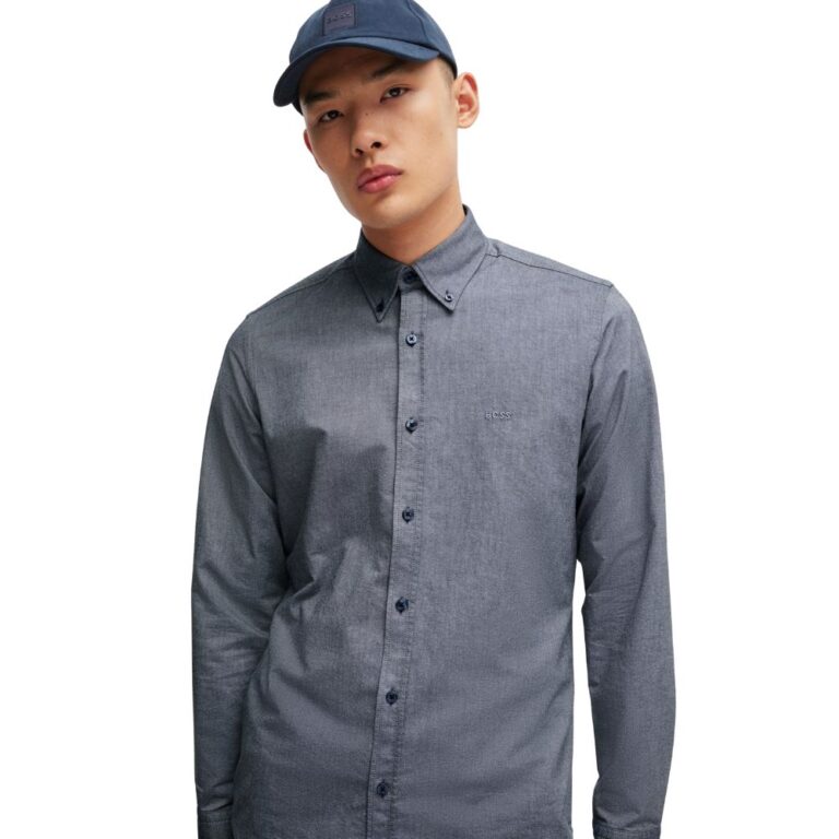 BOSS Rickert Regular Fit Blue Shirt With Button Down Collar | Menswear ...