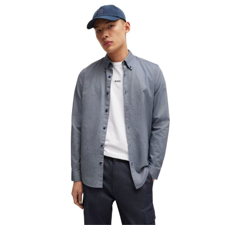 BOSS Rickert Regular Fit Blue Shirt With Button Down Collar | Menswear ...