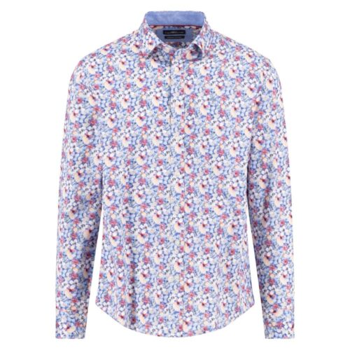 Fynch-Hatton Button Down Premium Cotton Floral Print Blue Shirt ...