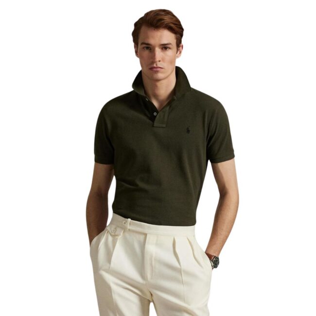 Polo Ralph Lauren Mesh Olive Polo Shirt | Menswear Online